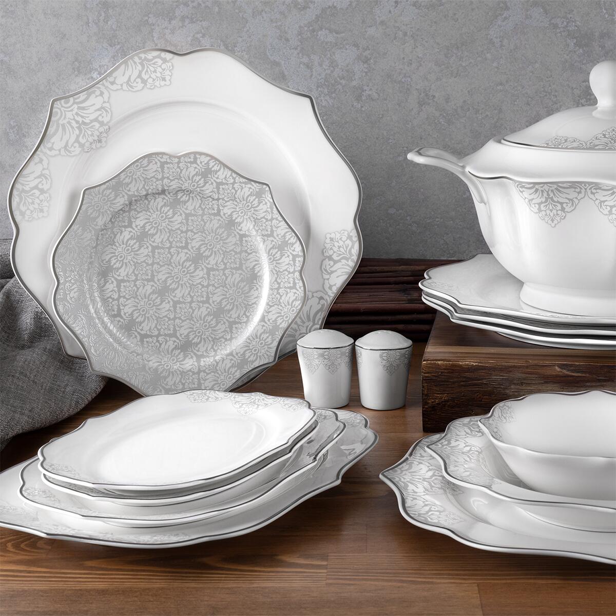 Aryıldız Porselen 60 Parca Silver Yemek Takımı 40021 12 Kişilik Yemek Takımları ARYILDIZ